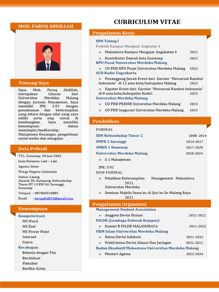 CV - Moh. Faruq Abdillah | PDF
