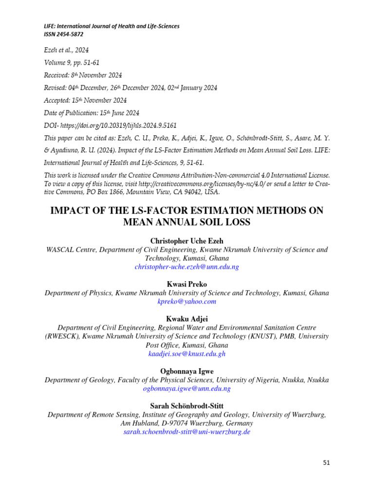 Impact of The Ls-Factor Estimation Methods On Mean Annual Soil Loss ...