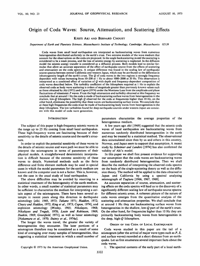 Aki 1975 | PDF | Seismology | Earthquakes