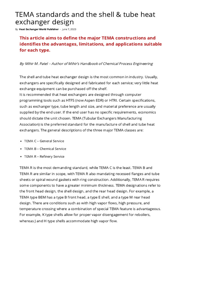 TEMA Standards and The Shell & Tube Heat Exchanger Design | PDF | Pipe ...