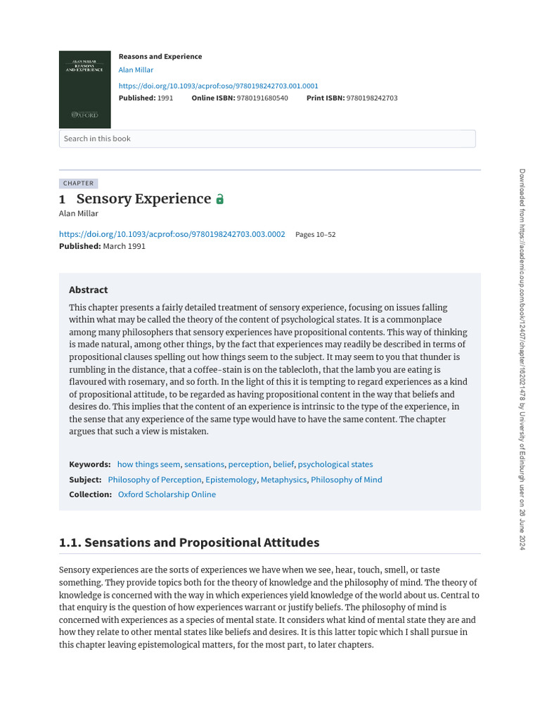 1 Sensory Experience: Search in This Book | PDF | Experience | Knowledge
