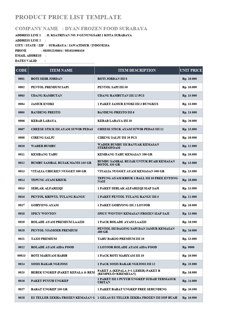 Dyan Frozen Food Price List | PDF | Convenience Food | Asian Cuisine