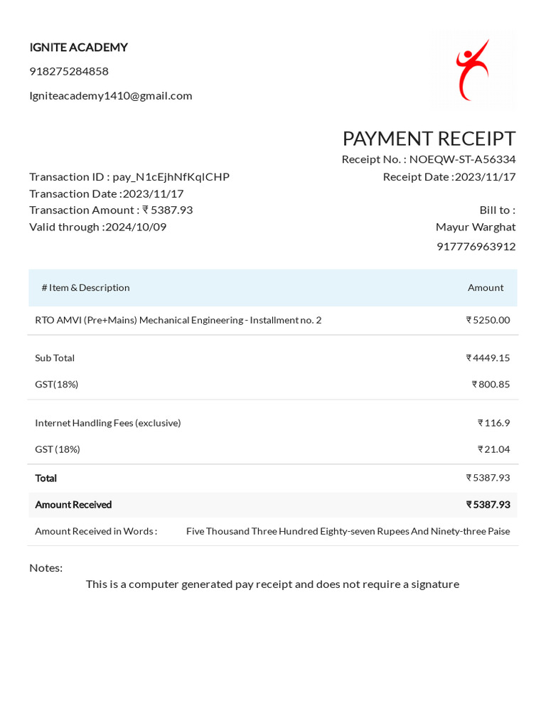 RTO AMVI PreMains Mechanical Engineering Installment No 2 1700240606632 ...