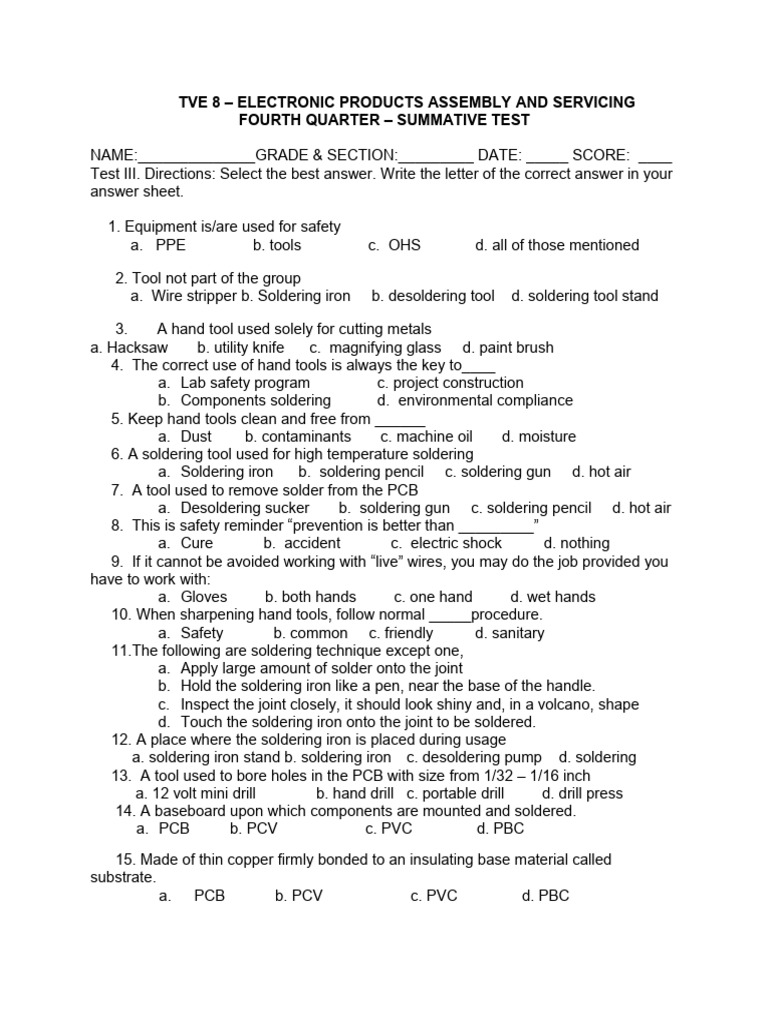 Electronic Products Assembly Test | PDF | Soldering | Printed Circuit Board