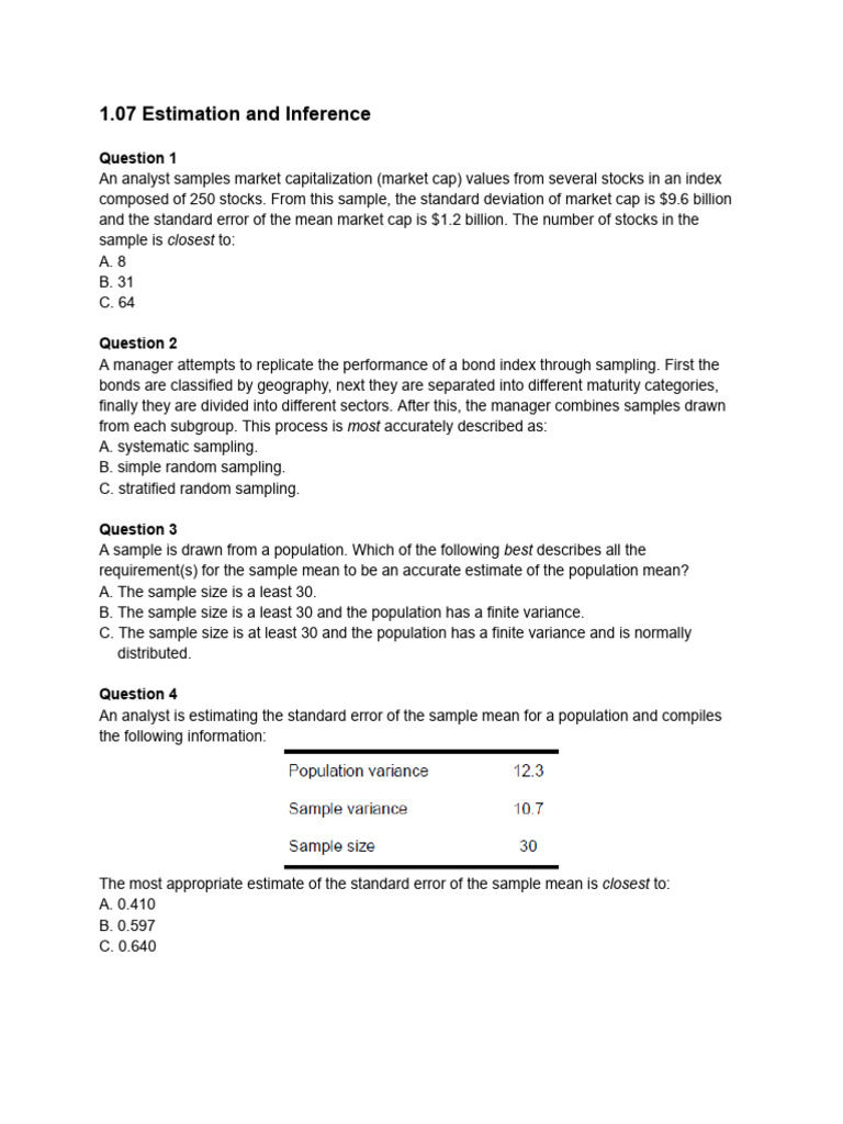 1.07 Estimation and Inference | PDF | Standard Error | Sampling (Statistics)