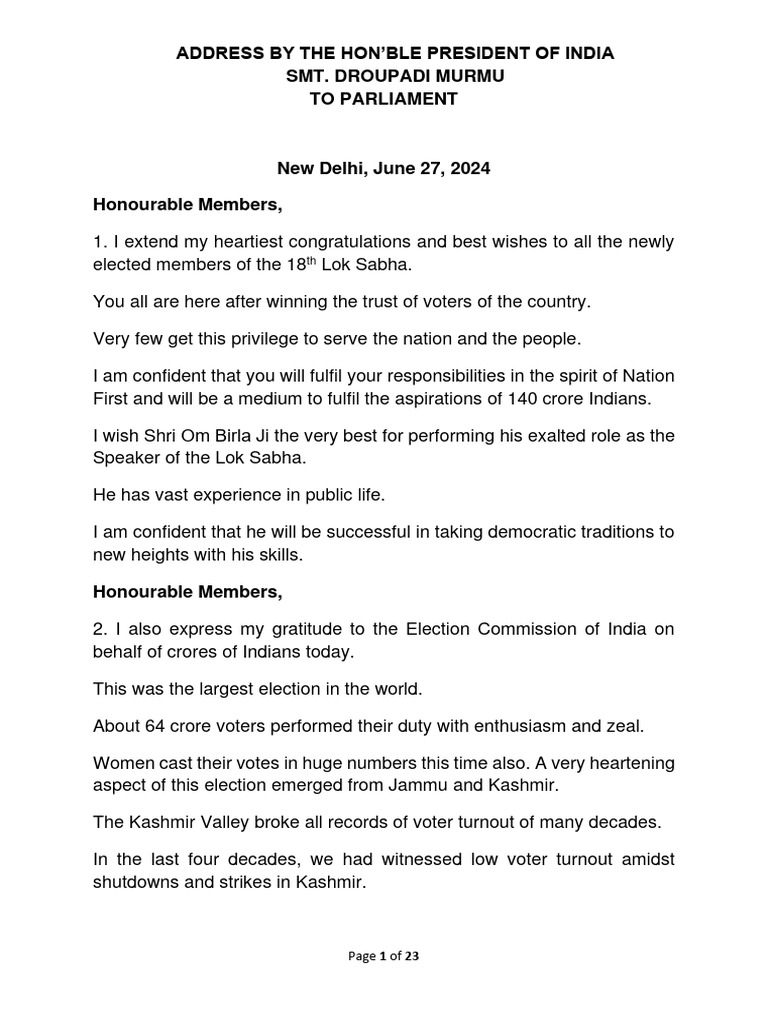 President's Address to Parliament June 27, 2024 | PDF | Cooperative