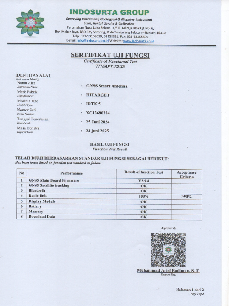 Sertifikat Uji Funsi CNSS 2 | PDF