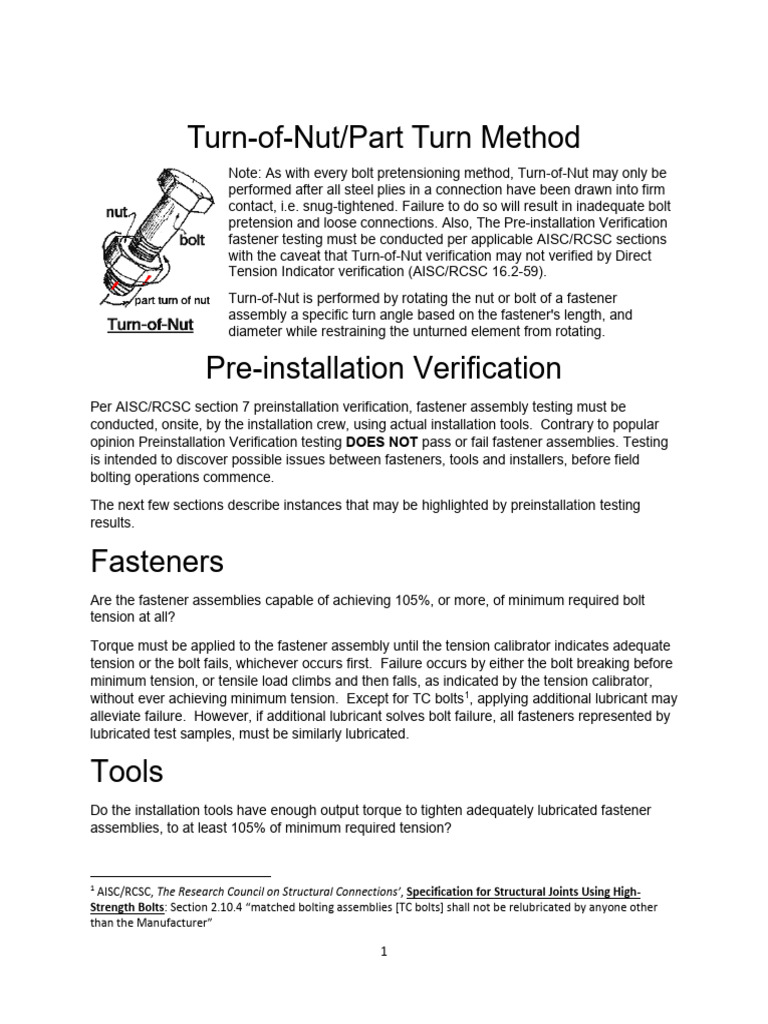 Turn-of-Nut Method for Bolt Pretensioning | PDF | Screw | Nut (Hardware)