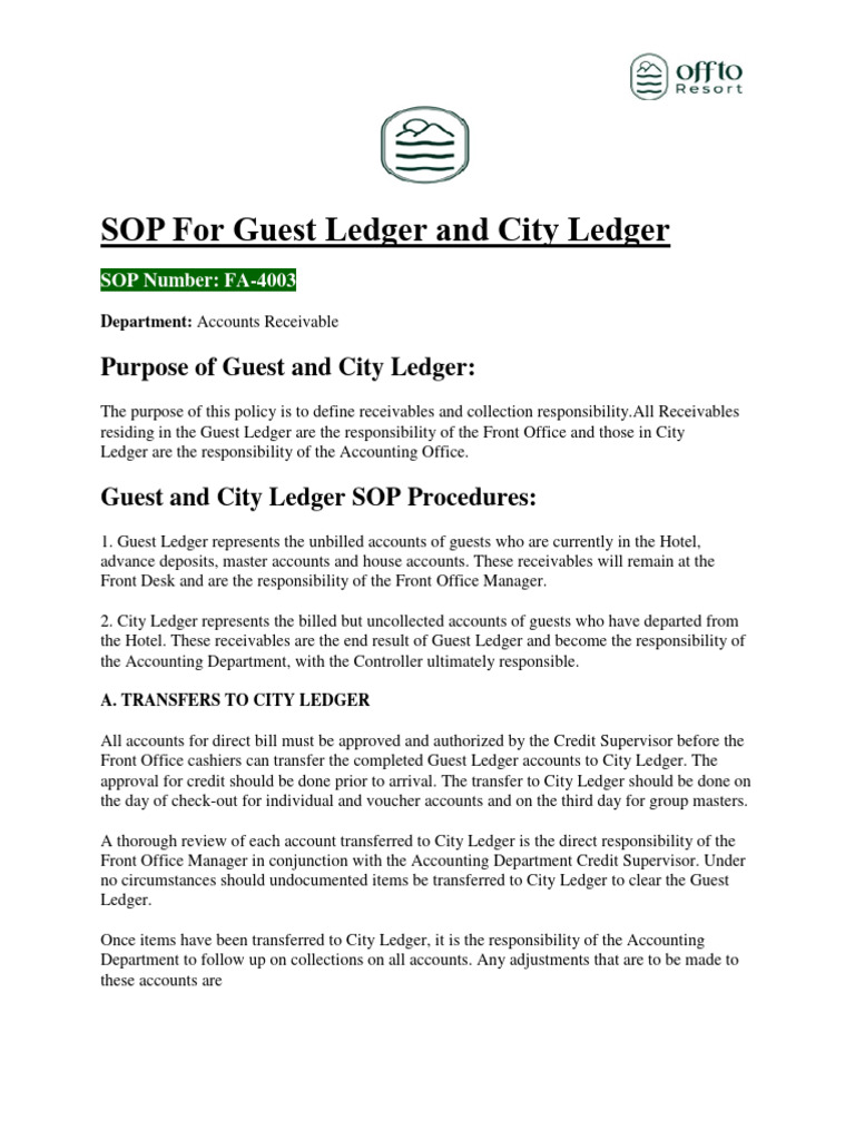 Accounts FA-4003 Guest Ledger and City Ledger | PDF | Payments | Receipt
