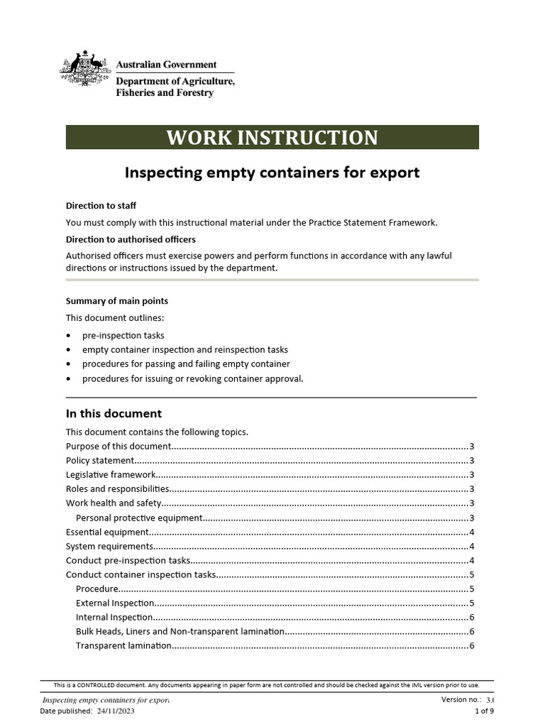 Empty Container Inspection Procedures | PDF | Personal Protective ...