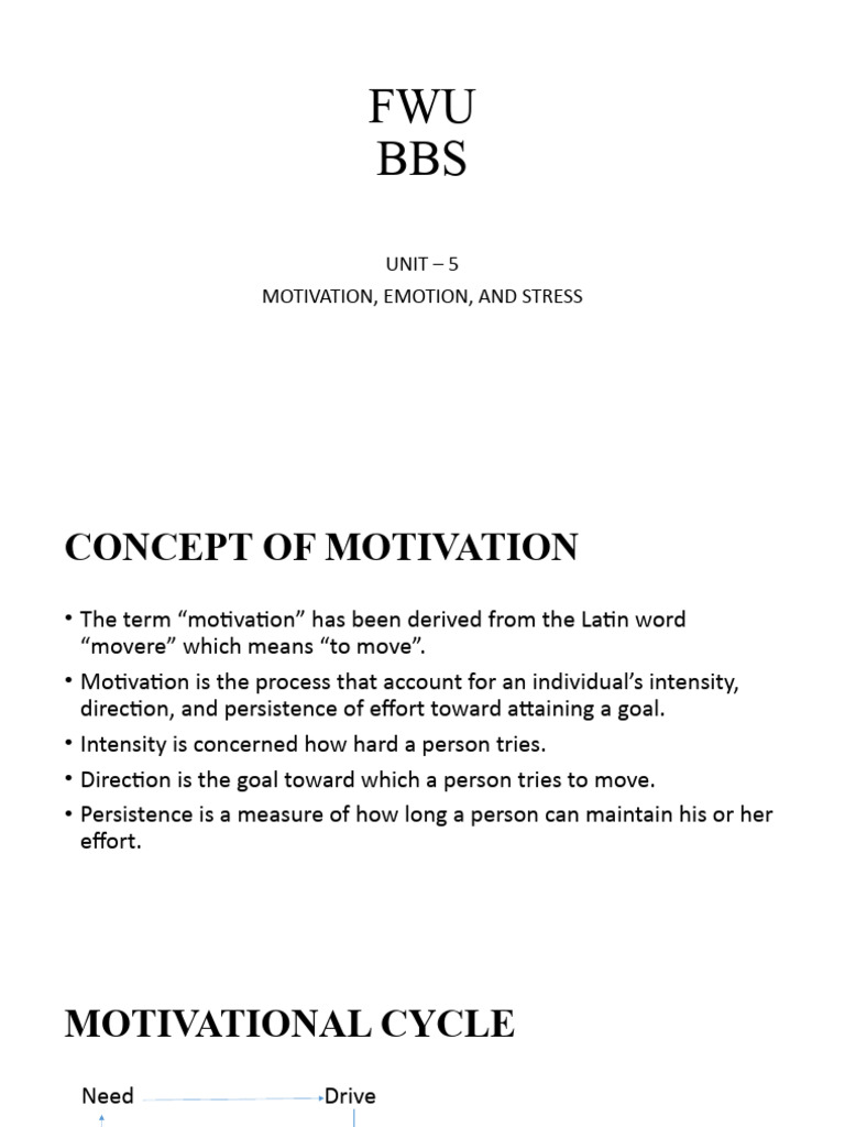 Fwu BBS Psy Motivation, Emotion, and Stress | PDF | Emotions | Motivation Fwu BBS Psy Motivation, Emotion, and Stress | PDF | Emotions | Motivation