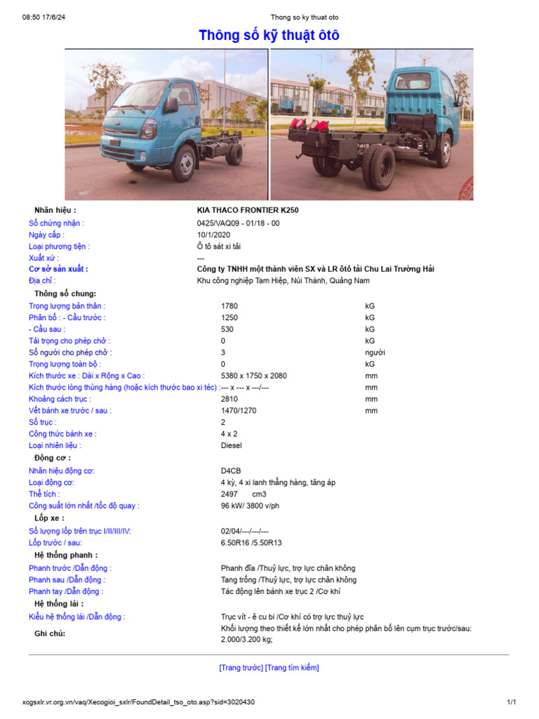 Thong So Ky Thuat Oto 29H-216.91 | PDF