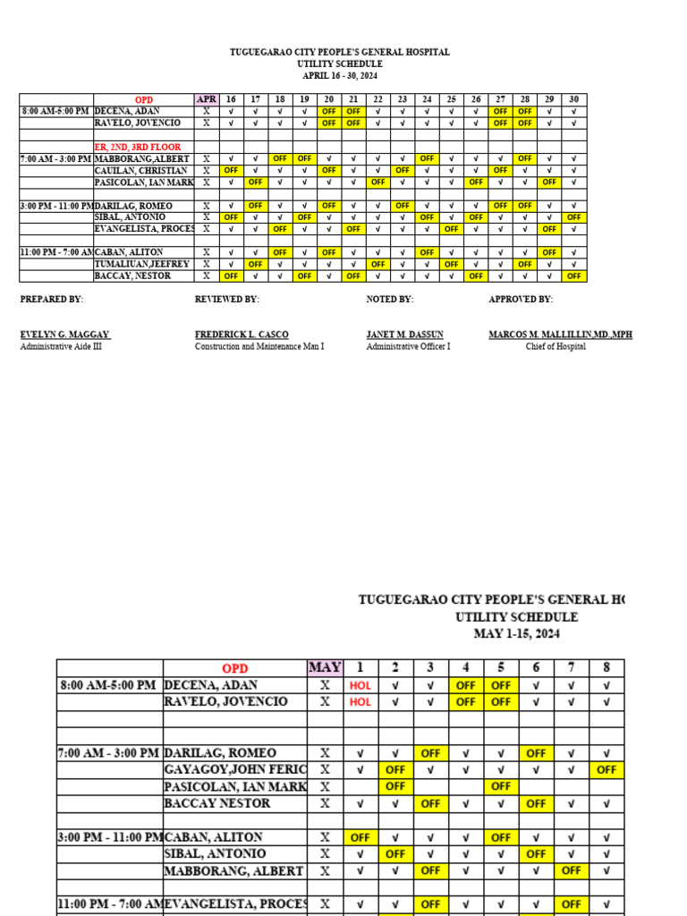 Utility Schedule | PDF