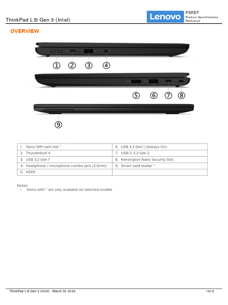ThinkPad L13 Gen 3 Intel Spec | PDF | Usb | Computer Science