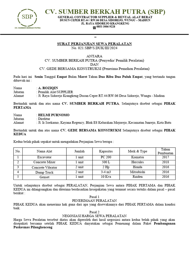 DUK. SEWA ALAT Madiun | PDF