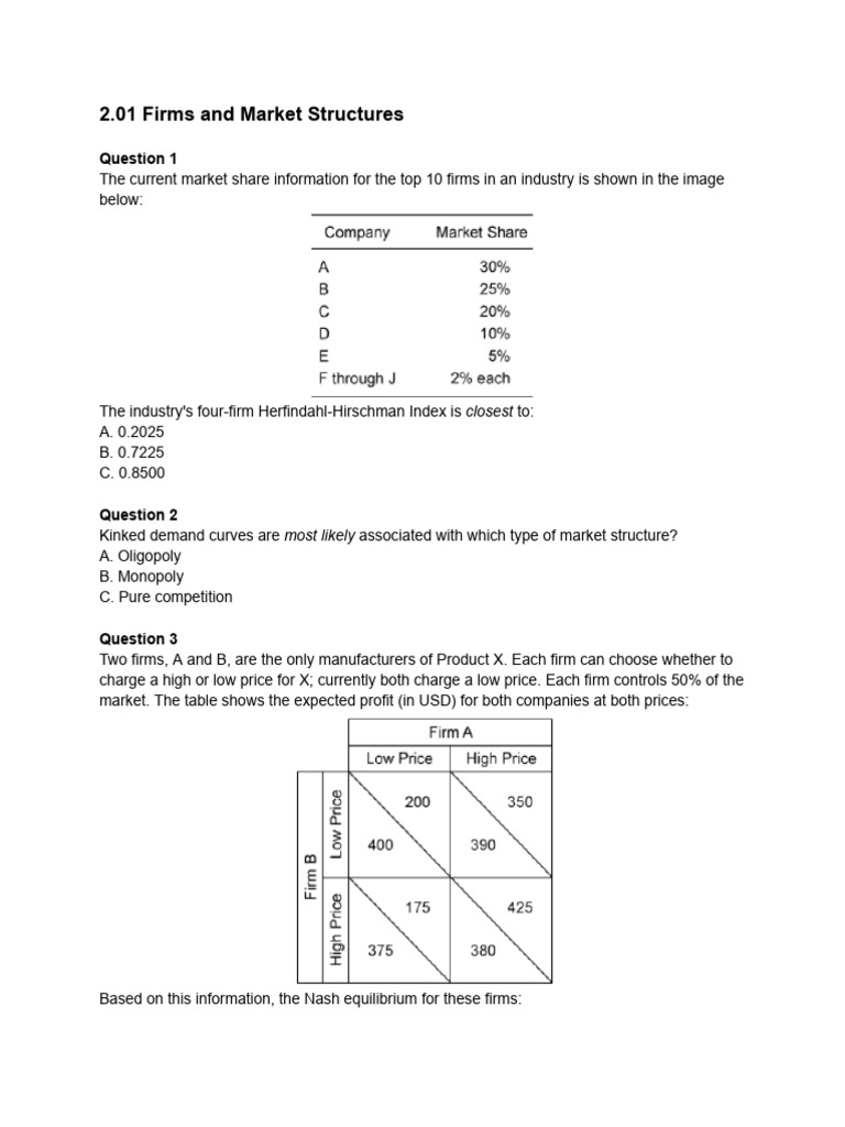 2.01 Firms and Market Structures | PDF | Profit (Economics) | Perfect ...