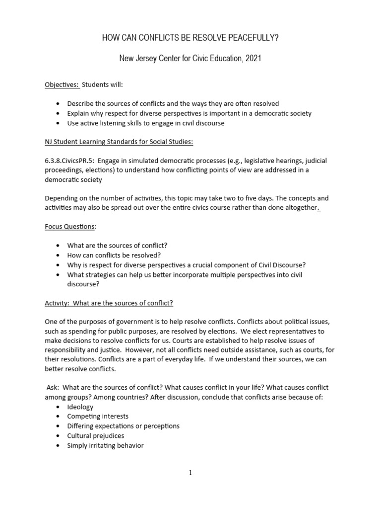 How Can Conflicts Be Resolved Peacefully | PDF | Mediation | Negotiation