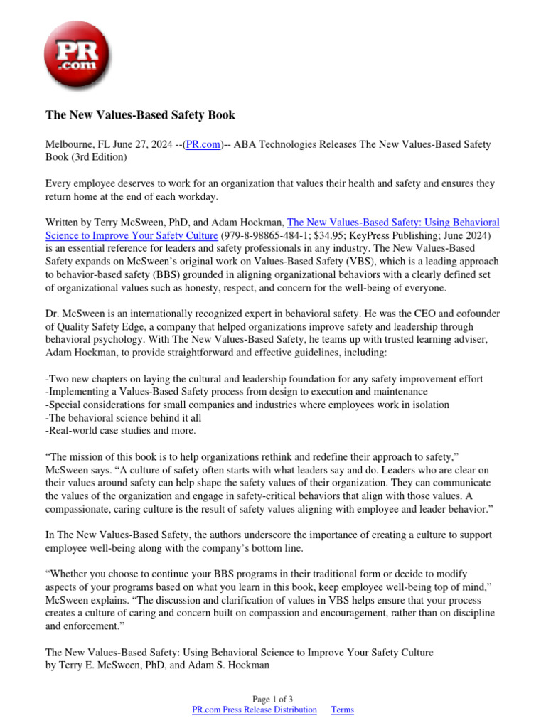 The New Values-Based Safety Book | PDF | Safety | Leadership