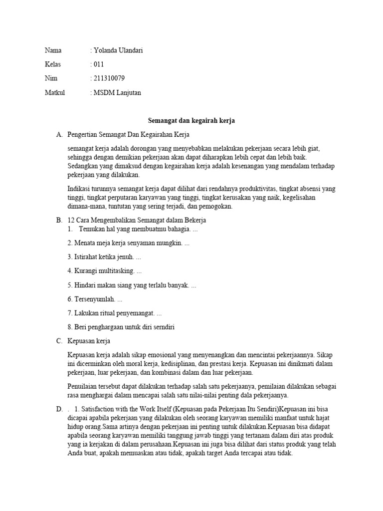 MSDM Semangat Dan Kegairahan Kerja | PDF | Bisnis | Pengembangan Diri