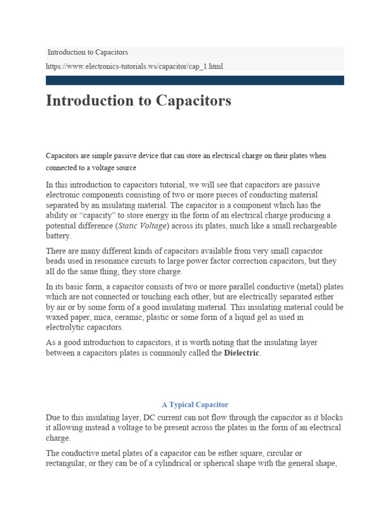 Introduction To Capacitors | PDF | Capacitor | Capacitance