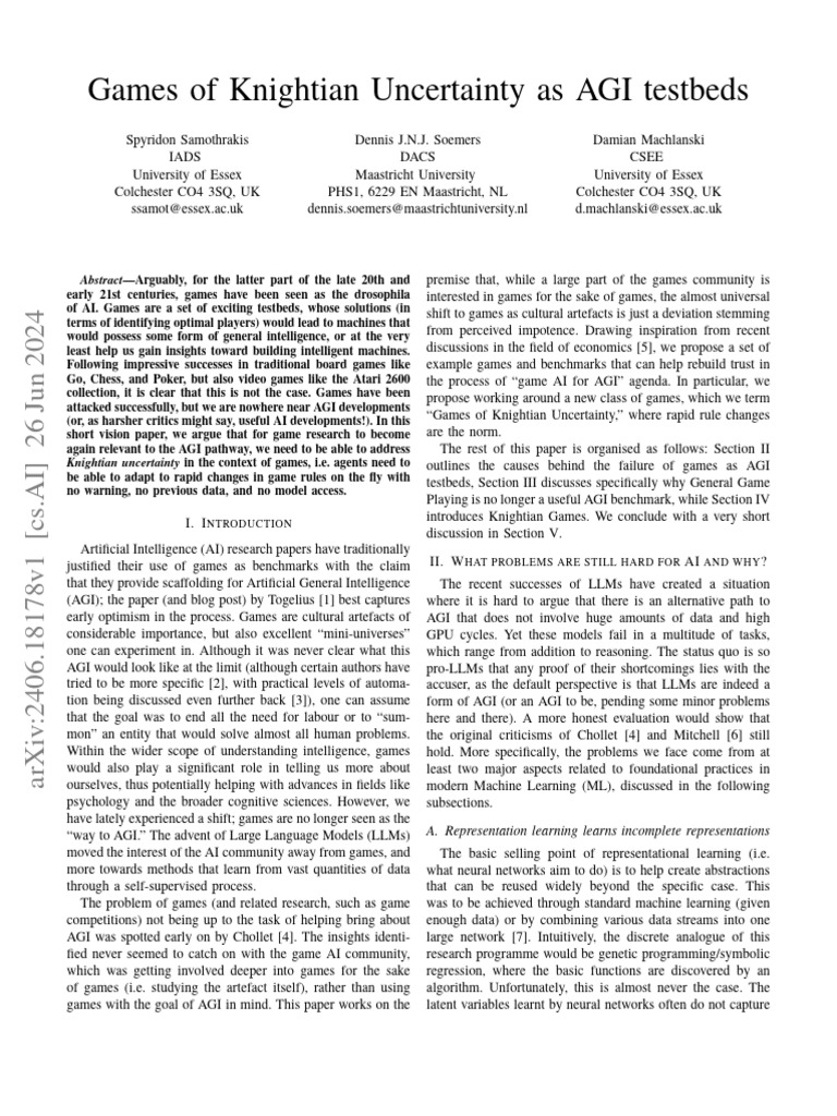 Games of Knightian Uncertainty As AGI Testbeds: Ntroduction | PDF ...