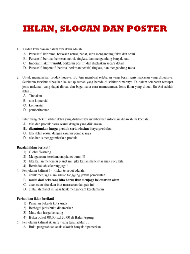 soal iklan slogan dan poster | PDF