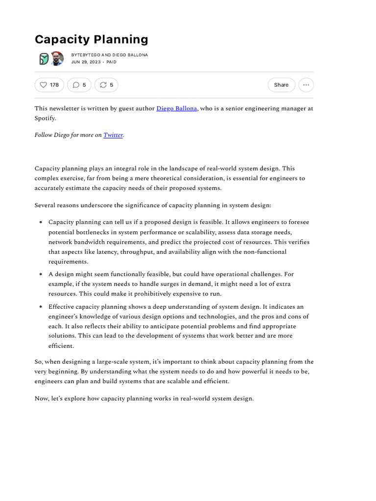 Capacity Planning - by ByteByteGo and Diego Ballona | PDF | Cache ...