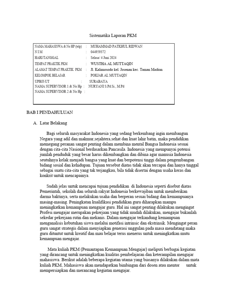 Laporan PKM | PDF | Karier & Perkembangan