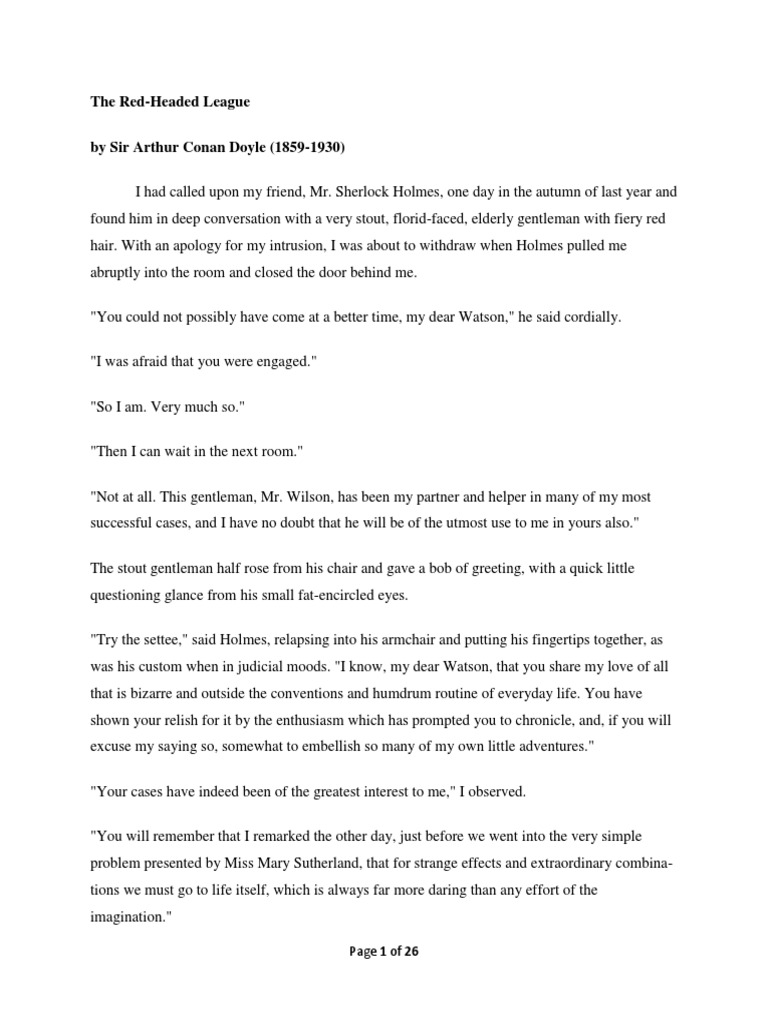 The Red Headed League | PDF | The Red Headed League | Sherlock Holmes