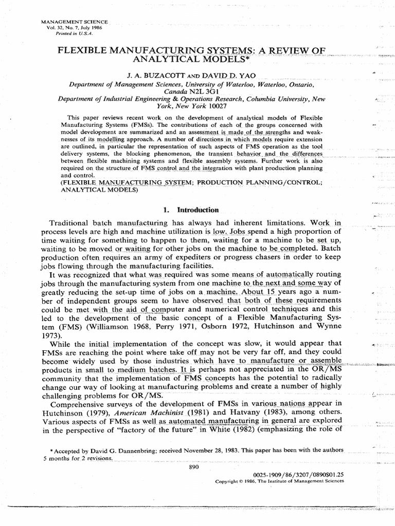 1986 - Buzacott - Flexible Manufacturing Systems A Review of Analytical ...