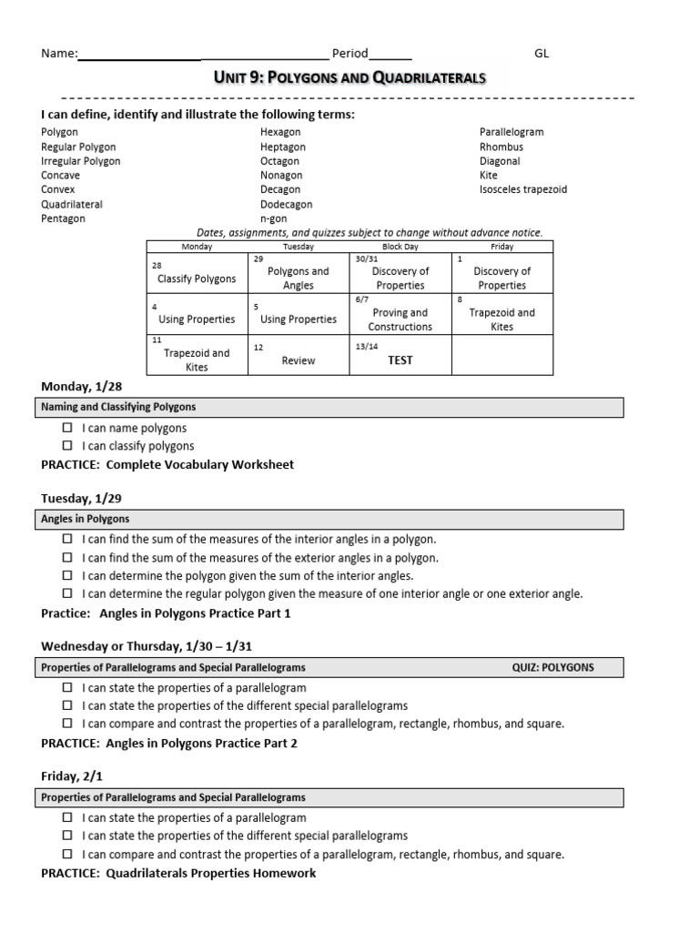 Quiz 1 Polygon and Quadrilateral Packet | PDF | Rectangle | Perpendicular