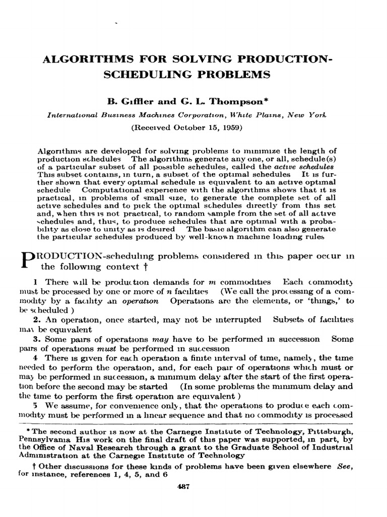 1960 - Giffler - Algorithms For Solving Production Scheduling Problems | PDF