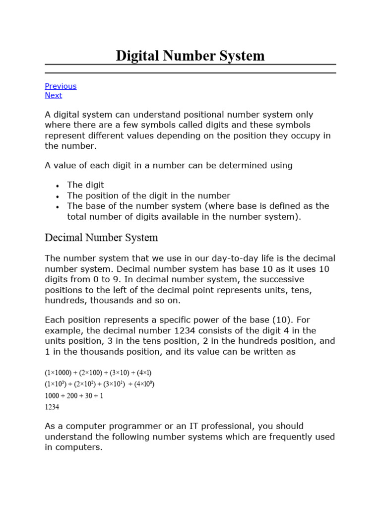 Digital Number System | PDF | Arithmetic | Notation