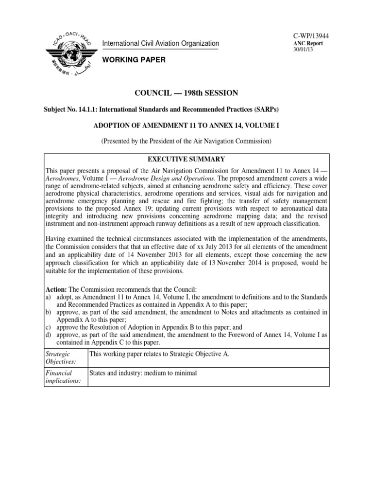 ICAO ANNEX 14 - Amendment 11 (2013) - Pre-Publication | PDF | Runway | Snow