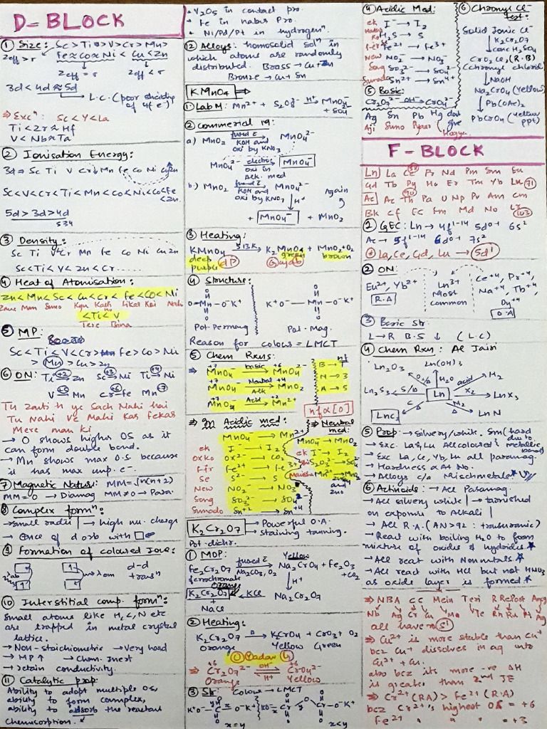 Chem Short Notes | PDF | Chemistry