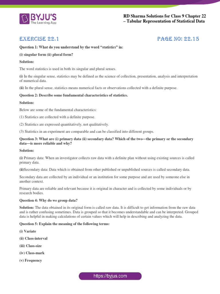 RD Sharma Solutions For Class 9 Chapter 22 Tabular Representation of ...