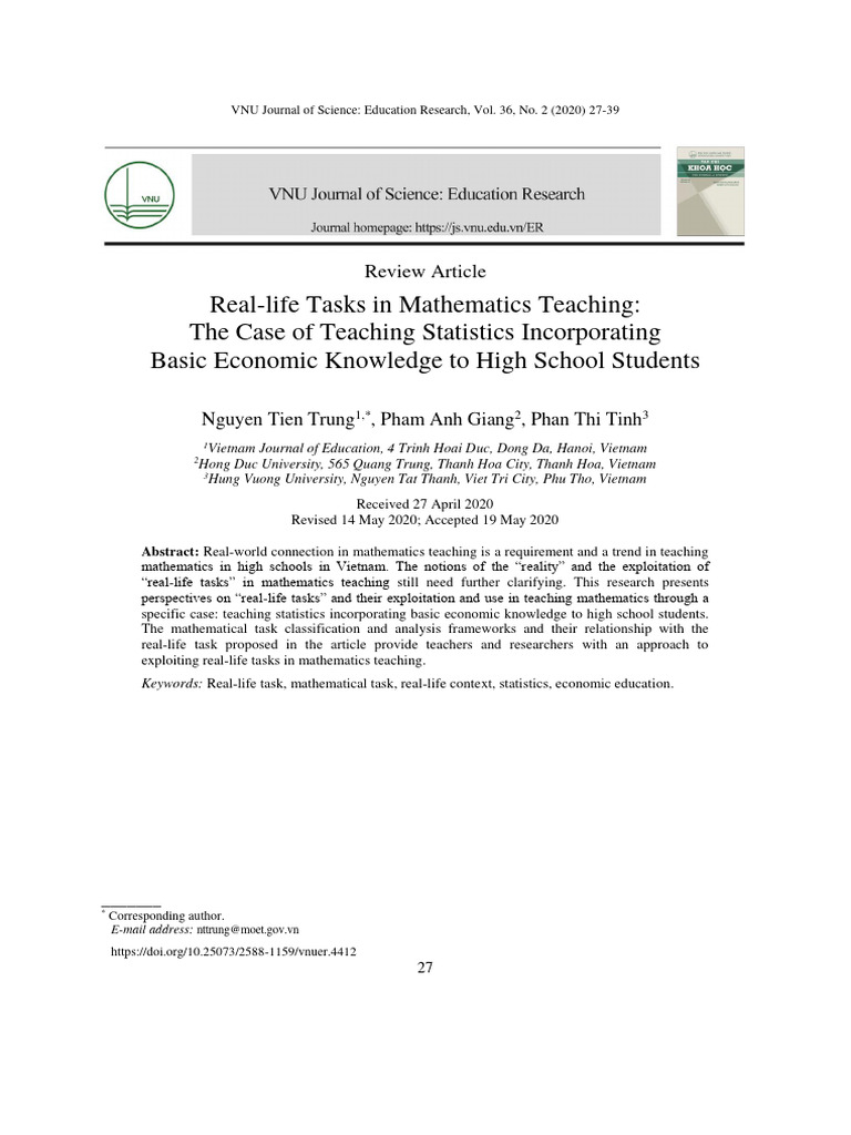 Real-Life Tasks in Mathematics Teaching: The Case of Teaching ...