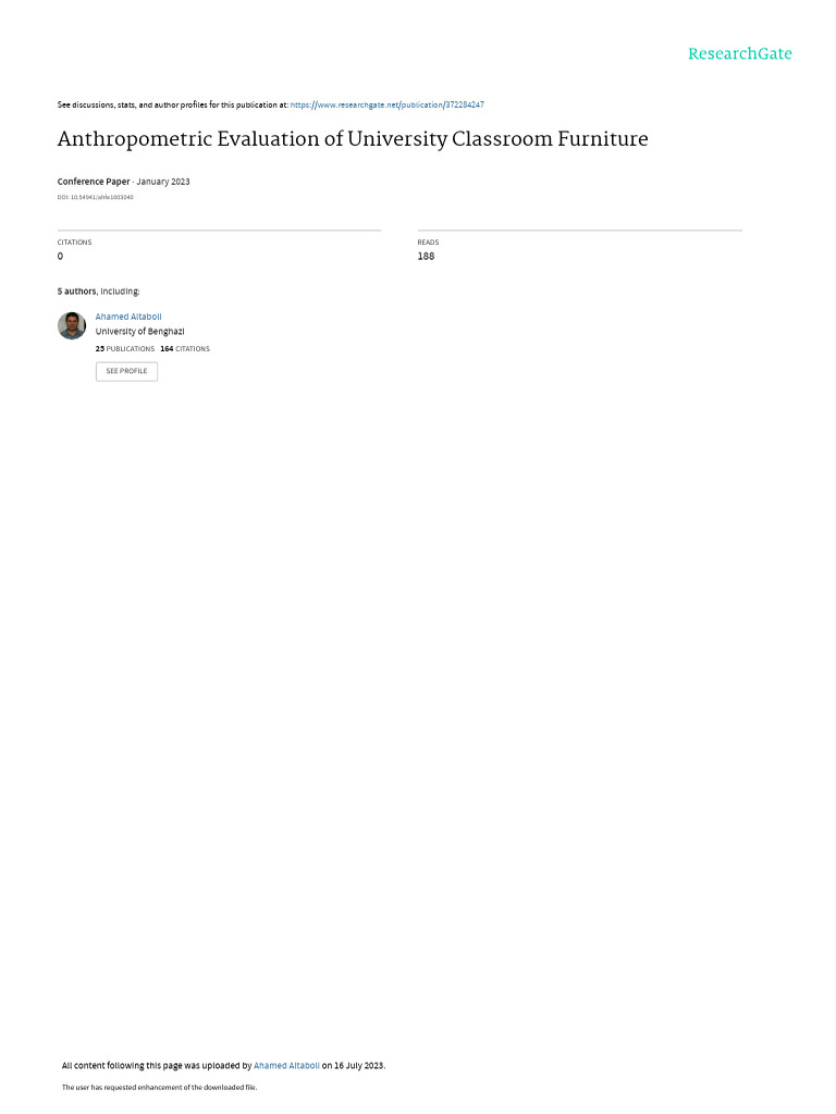 Anthropometric Evaluationof University Classroom Furniture | PDF ...