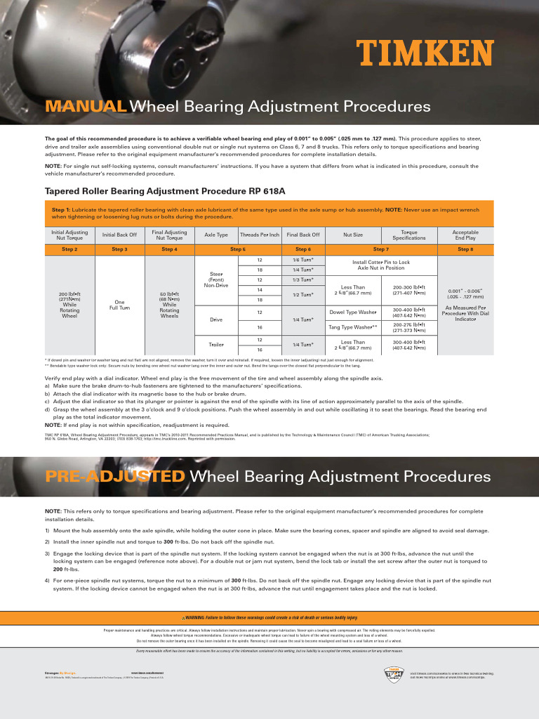 Wheel Bearing Adjustment Procedure Guide | PDF | Vehicles | Vehicle ...