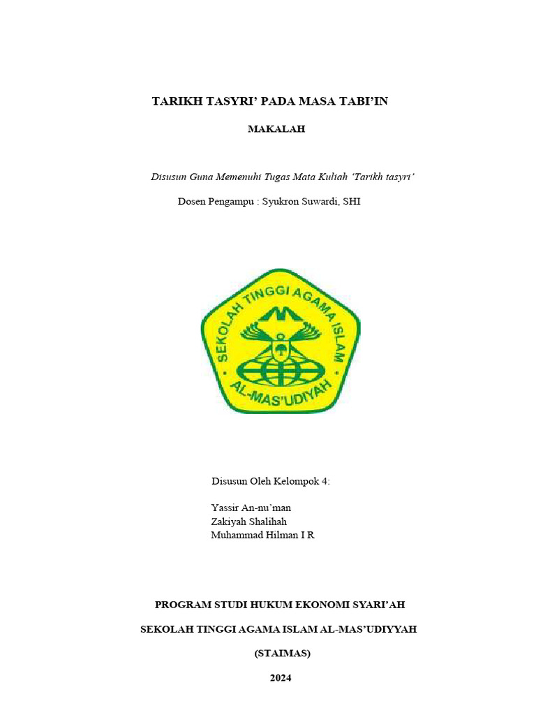 Tarikh Tasyri Pada Masa Tabi'in | PDF | Ilmu Sosial