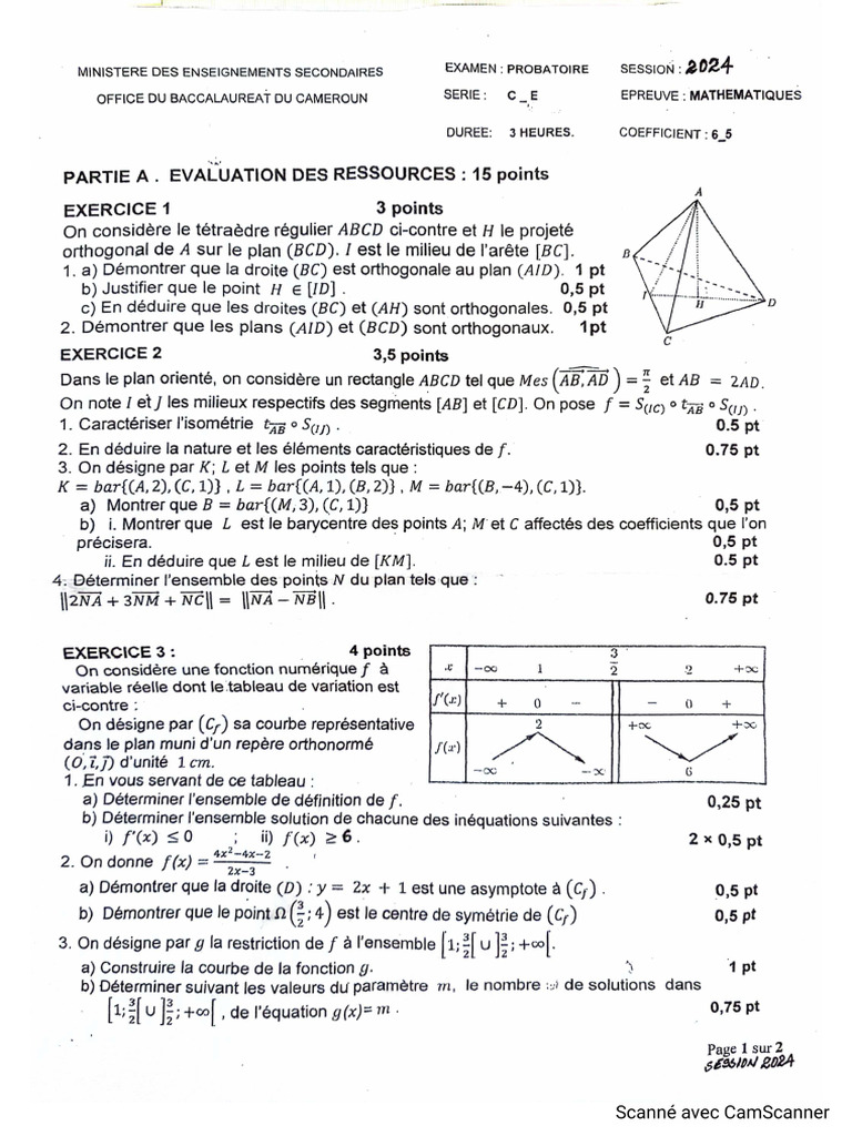 Maths Probatoire c e 2024. | PDF