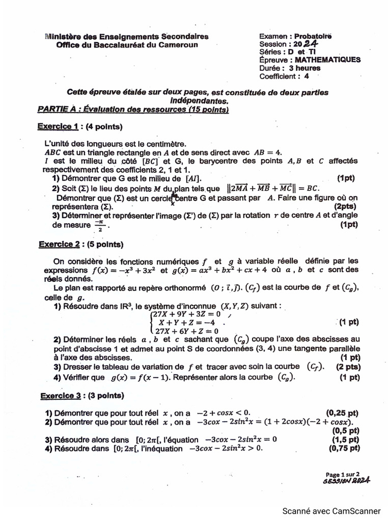 Maths Probatoire D Ti 2024 | PDF