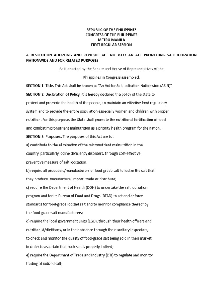 ASIN Law: Nationwide Salt Iodization | PDF | Micronutrient | Salt