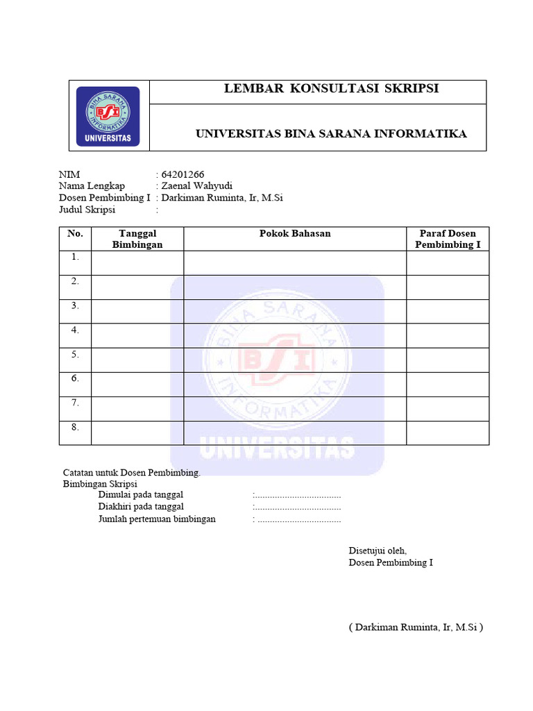 Lembar Konsultasi Dospem 1 Dan Dospem 2 | PDF