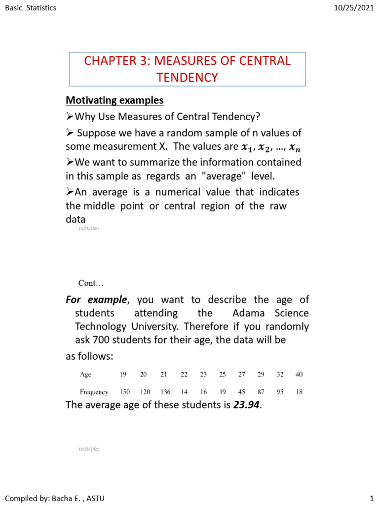 CHAPTER 3-Basic Statistics | PDF | Mean | Arithmetic Mean