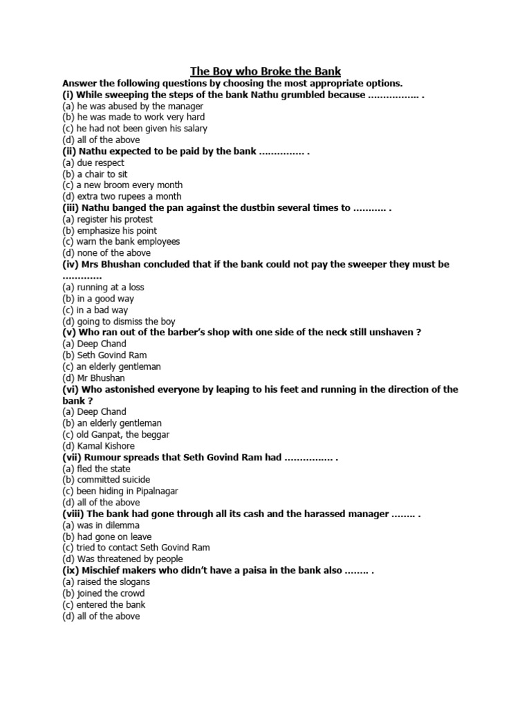 The Boy Who Broke The Bank (Class IX) | PDF