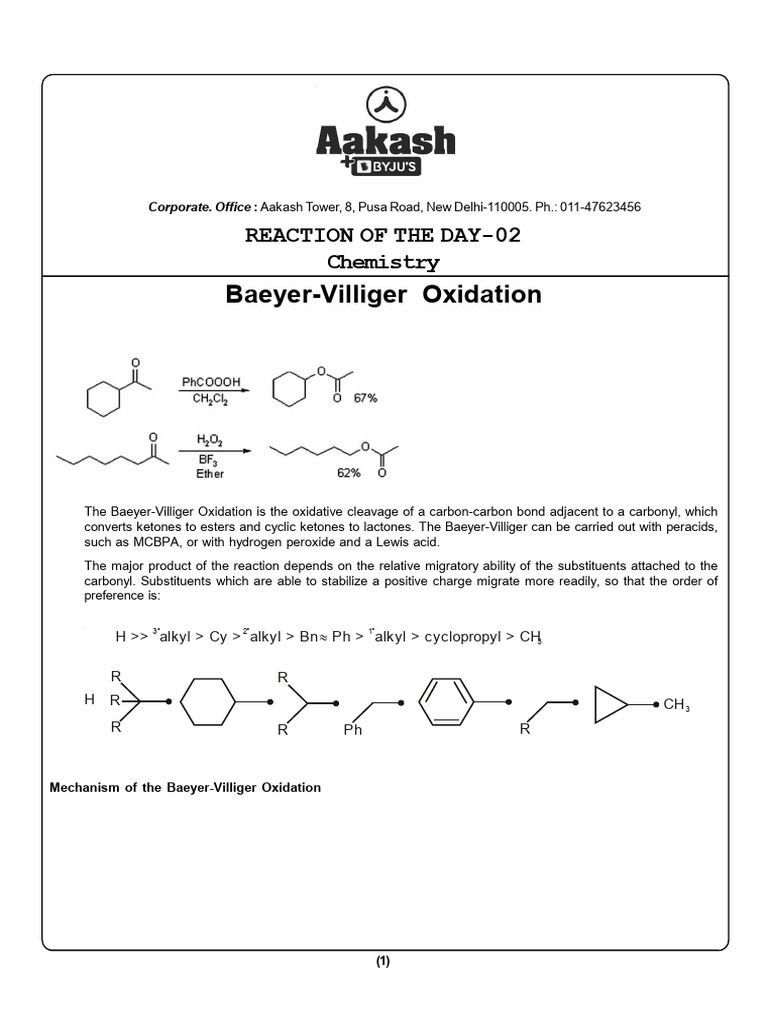 02 - Baeyer - Villeger Oxidation - Chemistry | PDF | Functional Group ...