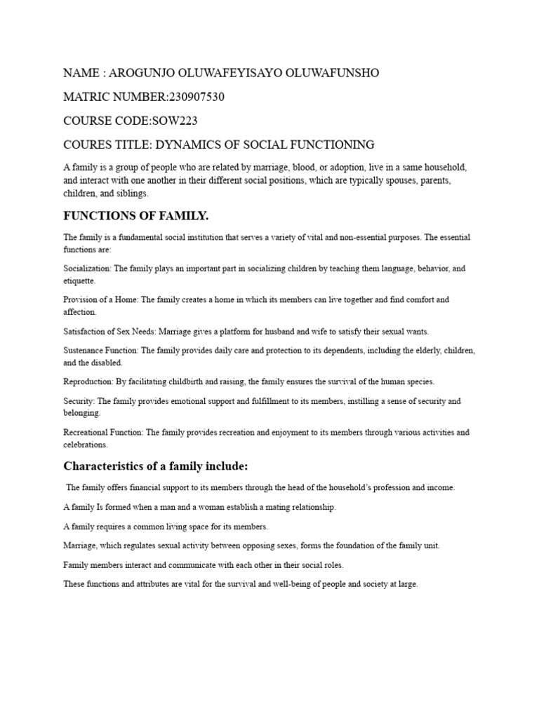 Functions and Characteristics of Family | PDF