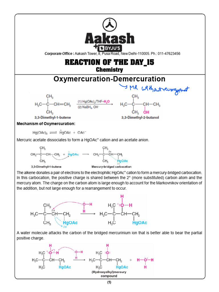 15 Oxymercuration Demercuration Pdf Physical Chemistry Chemistry