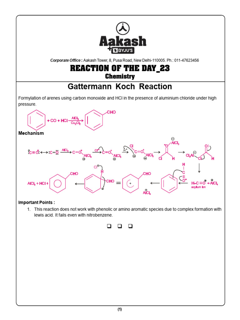 23_Gattermann Koch Reaction | PDF | Unit Processes | Organic Chemistry